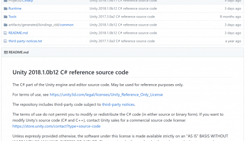 Unity 2018 C＃ reference source code - Unityエディタ等のC＃ソースコードがGithubに公開！