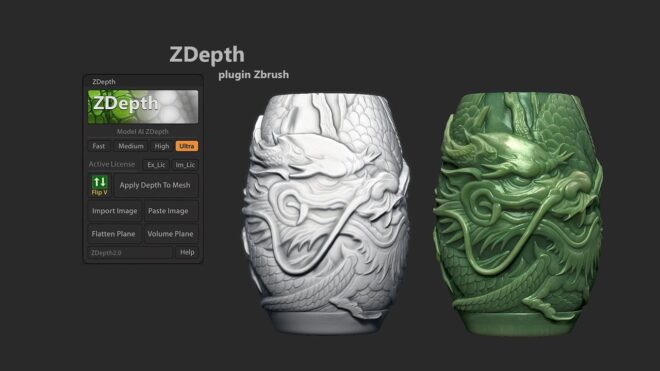 ZDepth Plugin 2.0 for ZBrush - 1枚の画像から深度情報などを生成し凹凸ディテールを追加出来るZBrushむけプラグインの最新メジャーアップデートが公開！